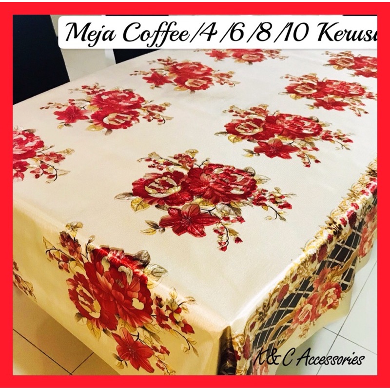Lapik Meja Korea Gold Based Bunga Merah 3D Alas Meja Waterproof ( Meja ...