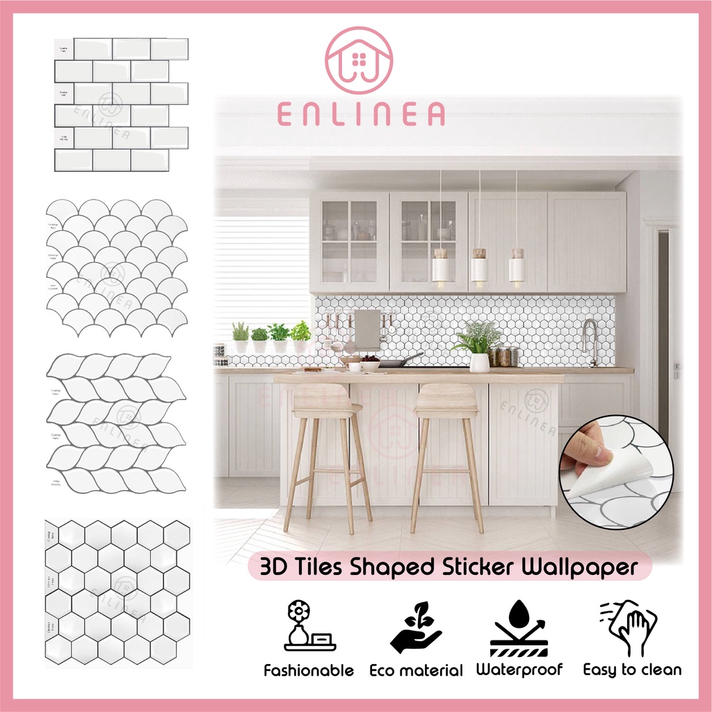 3D Tiles Sticker (30x30cm) Kitchen Bathroom Wall Tiles Sticker Self ...