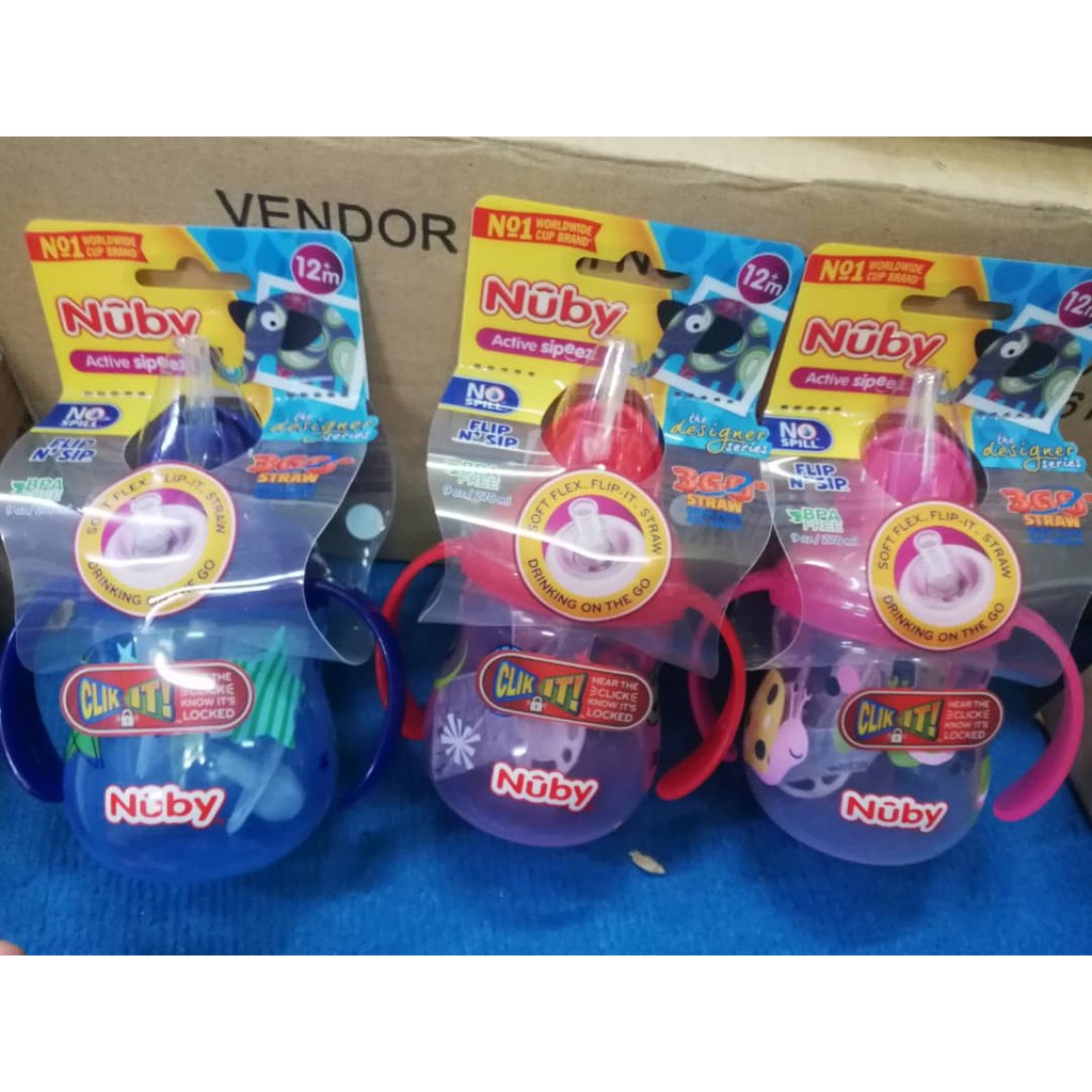 NUBY PINPOINT 2 HANDLE CLICK-IT TRAINER CUP WITH WEIGHTED STRAW 12 Months | Shopee Malaysia