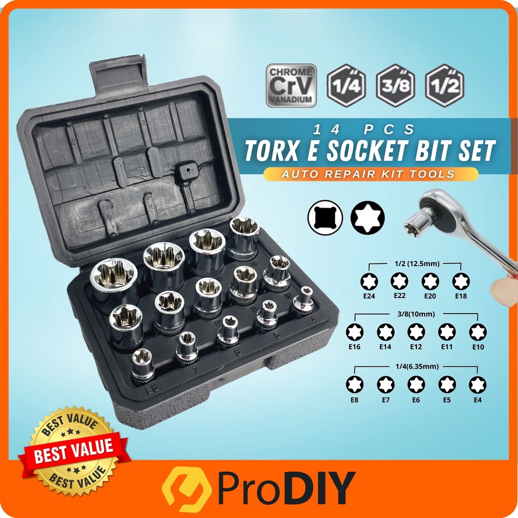 14 PCS Torx E Socket Bit Set Torx Socket Set Rachet Set Steel Repair ...