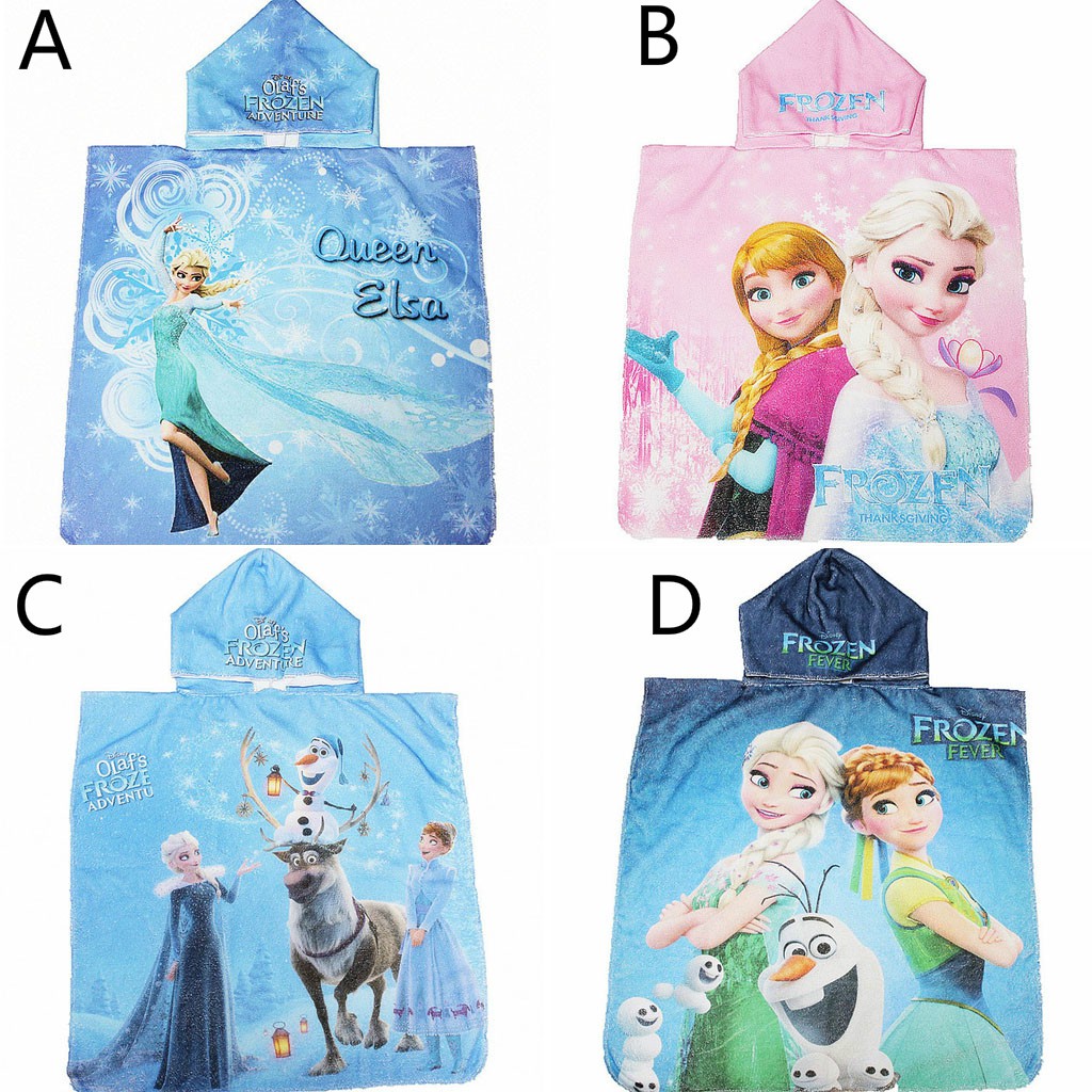 Frozen Elsa Olaf Disney Princess Kids Girl Poncho Swimming Beach Towel ...