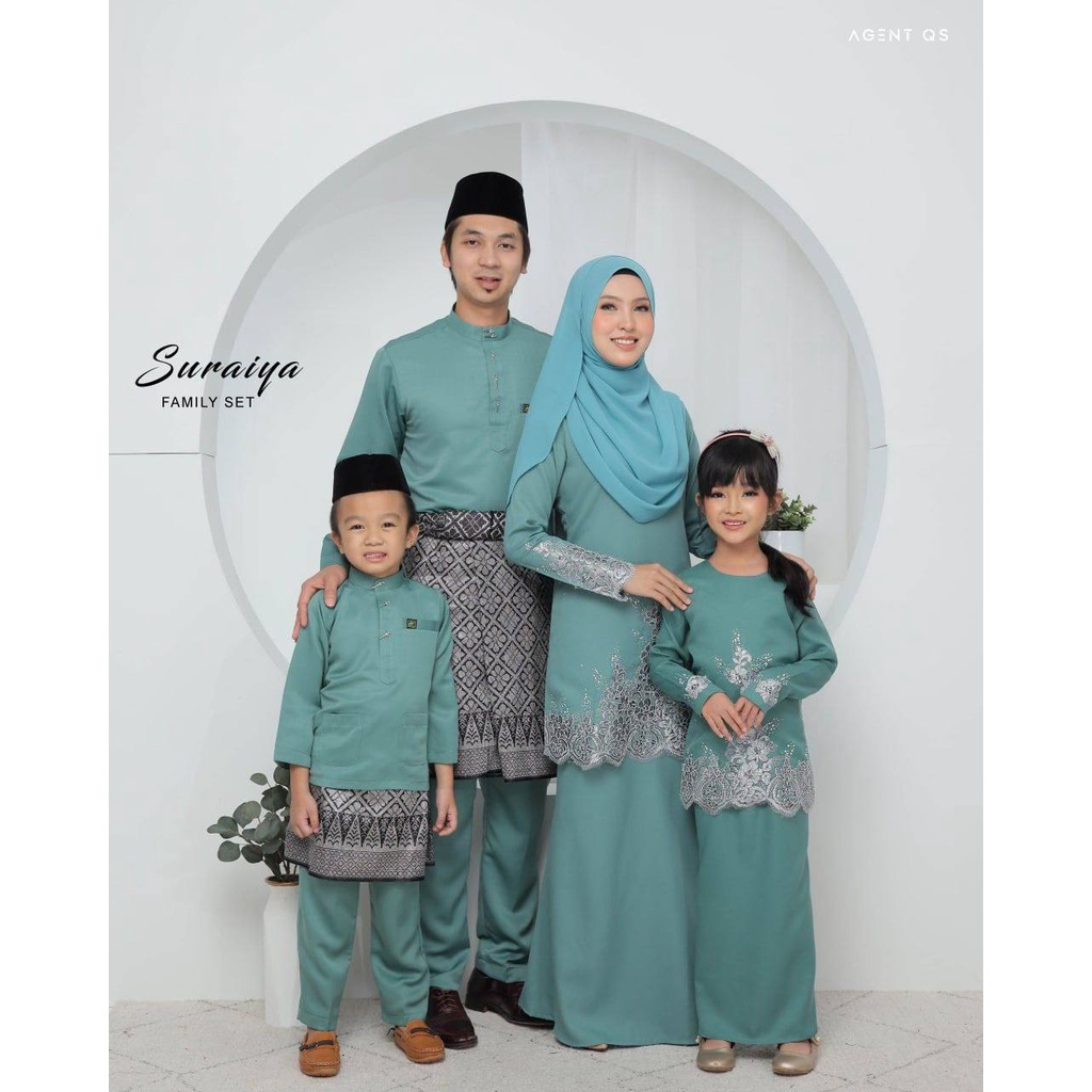 SET FAMILY BAJU KURUNG SURAIYA BAJU MELAYU WARNA PINE GREEN RAYA 2022 ...