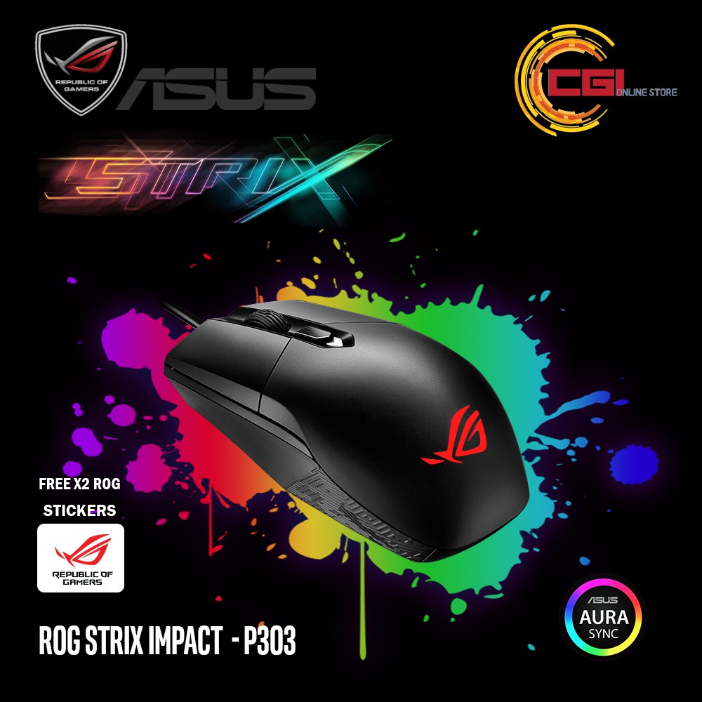 Asus ROG Strix Impact P303 Aura RGB USB Gaming Mouse (90MP00P0-B0UA00 ...