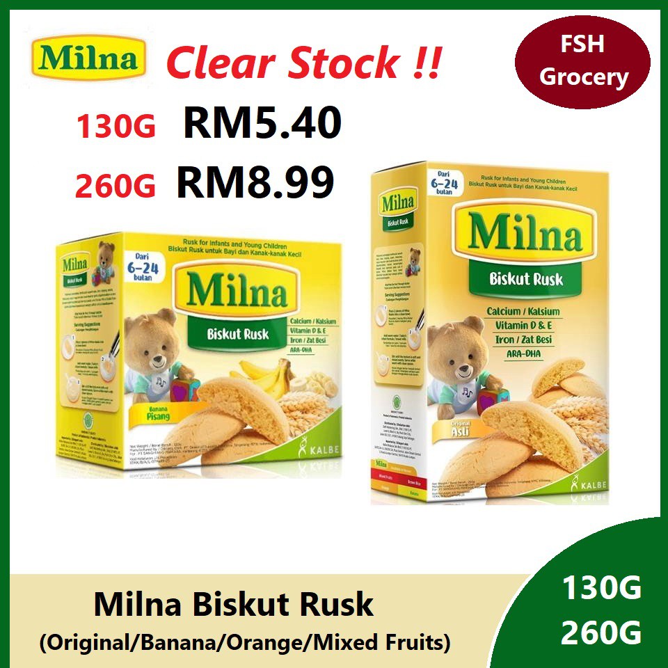 Milna Biskut Rusk 130g/260g (Original/Banana/Orange/Mixed fruits ...