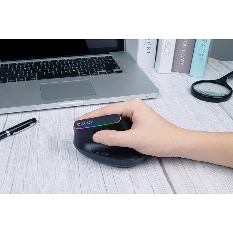Delux M618DB Ergonomic Vertical Mouse Wireless 2.4GHz BT Bluetooth 4.0 Rechargeable Battery ...