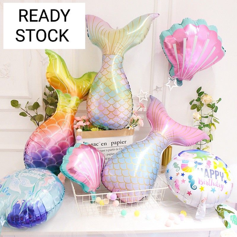 Theme Mermaid Tail Balloon Foil Shell Balloon Latex Birthday | Shopee ...