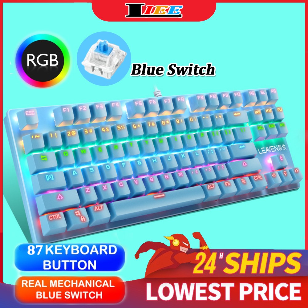 LEAVEN K550 Gaming Mechanical Keyboard Blue Switch RGB Real Mechanical Keyboard 87 Button / Game ...