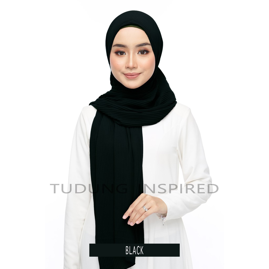 [BLACK ONLY] HIGH QUALITY Shawl Heavy Chiffon Full Pleated | Shopee ...