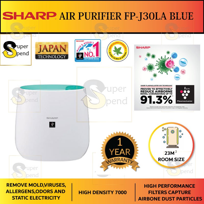 [ 23m² ] Sharp Air Purifier Penapisan Udara Blue Color only FP-J30-L ...