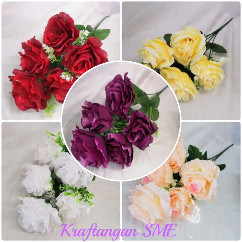 5 buds Artificial Rose Bush/5 kuntum bunga rose kembang/bunga hantaran ...