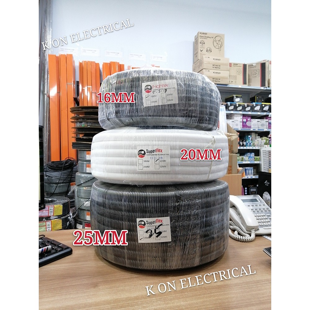 SUPERFLEX/FIGHTER PVC CONDUIT CORRUGATED FLEXIBLE PIPE ( 16MM / 20MM ...