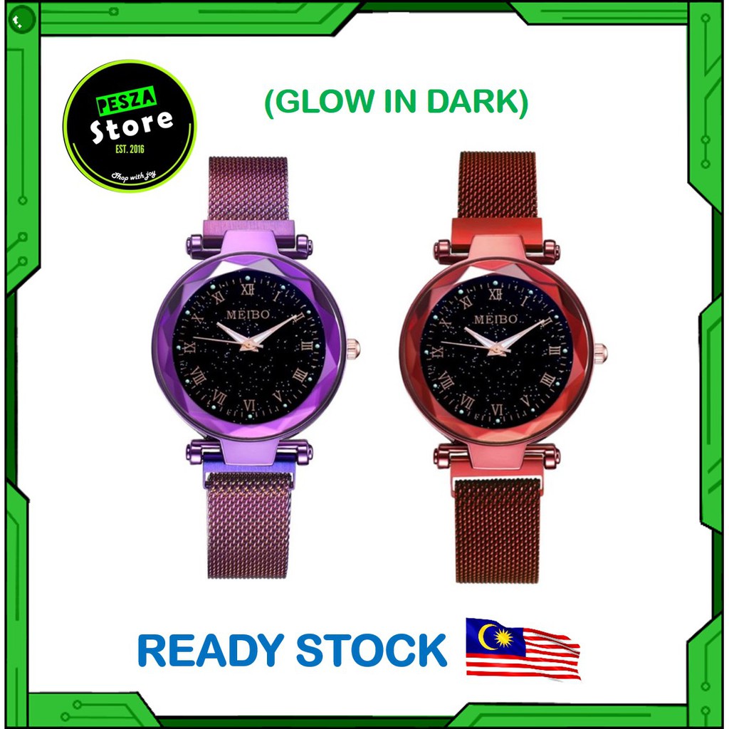 PESZA Women Ladies watch glow in dark steel night light jam tangan besi ...