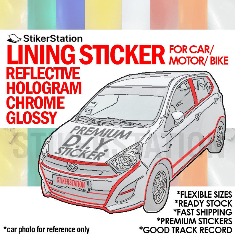 STICKER LINING KERETA DIY Motor Lining Sticker Reflective Lining Chrome ...