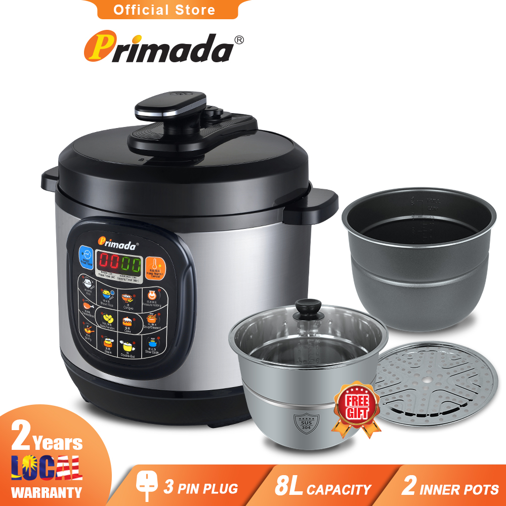 Primada 8 Liter Jumbo Pressure Cooker PC8030(1 NON STICK POT + FREE 1 ...