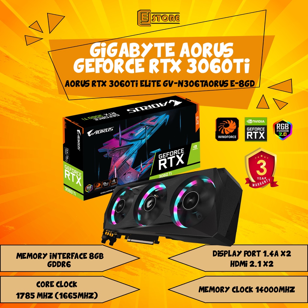 GIGABYTE AORUS GefORCE RTX 3060 TI ELITE 8G REV 2.0 (GV-N306TAORUS E ...
