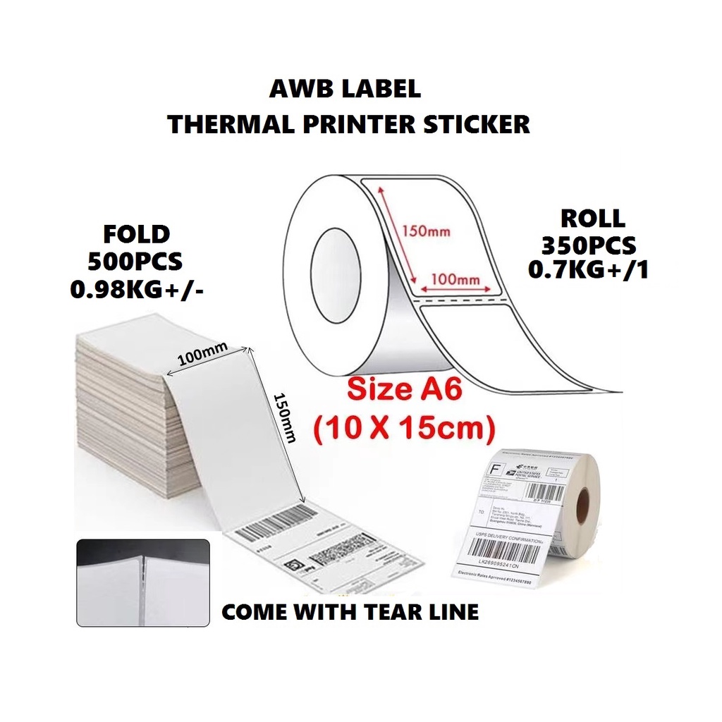 A6 Thermal Sticker Roll Thermal Label Sticker FOLD 100mm*150mm Thermal ...
