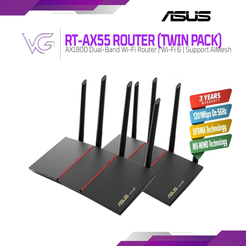 Asus router rt-ax55 ax1800 dual band wifi 6 router ai-mesh mu-mimo and ...