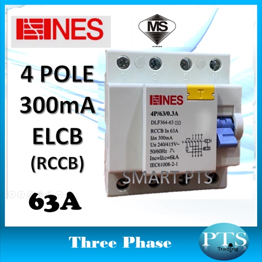 NES ELCB (RCCB) 63A 4Pole 300mA - Three Phase - Residual Current Device ...