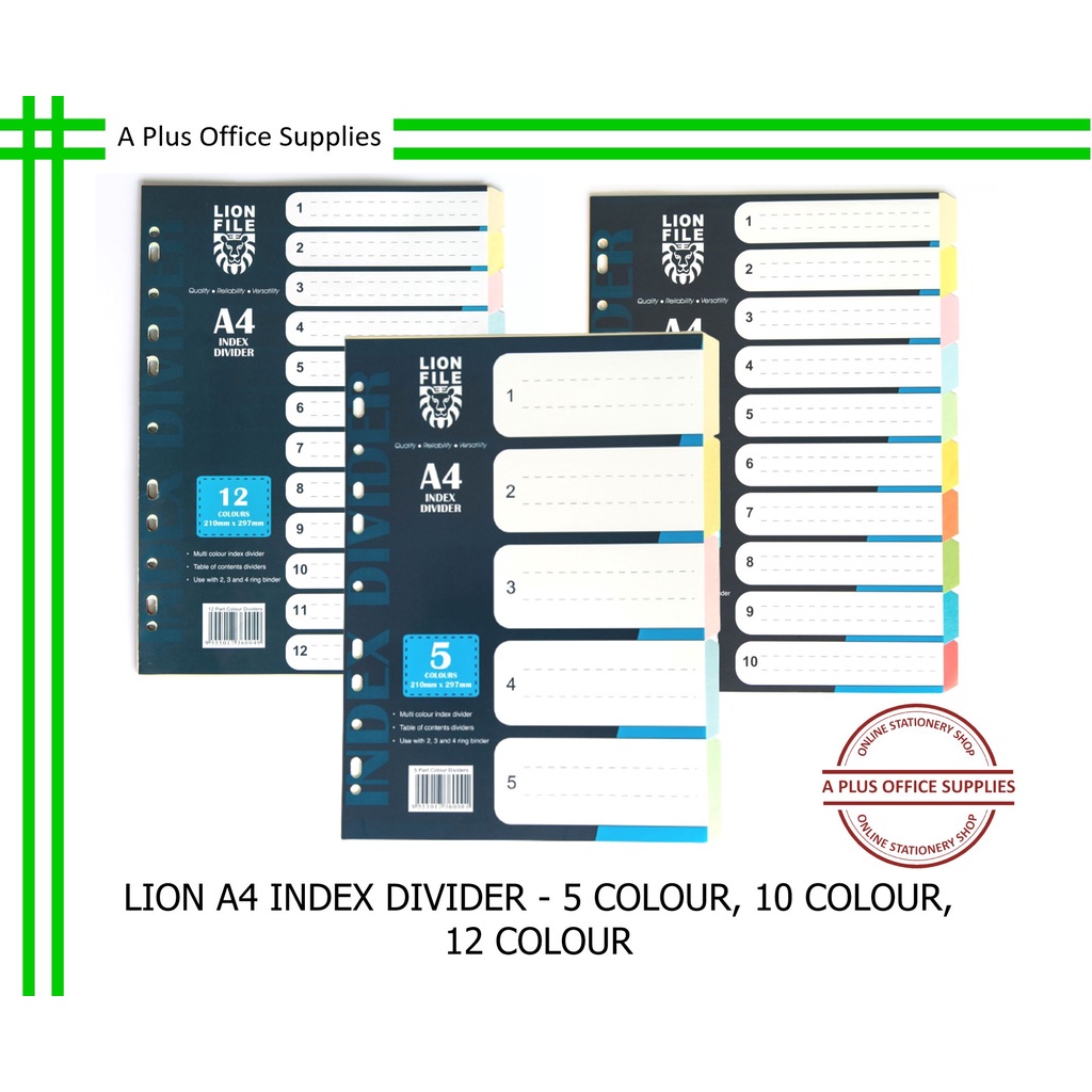 LION A4 Index Divider / Pembahagi - 5 Colour, 10 Colour, 12 Colour ...