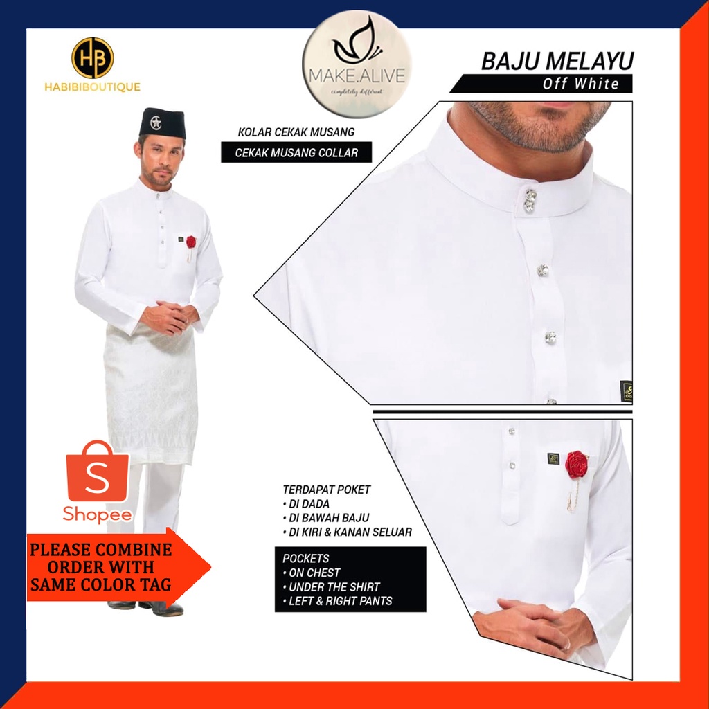 BAJU RAYA [S M L XL 2XL 3XL 4XL 5XL] OFF WHITE Baju Melayu AL HABIB + FREEGIFT | Shopee Malaysia