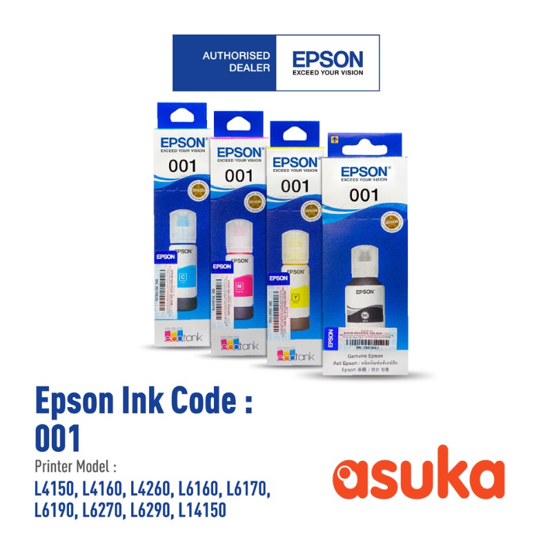 Epson 001 Ink Bottle CMYK Bulk Pack (L4260, L6260, L6270, L6290, L14150, L4266) | Shopee Malaysia
