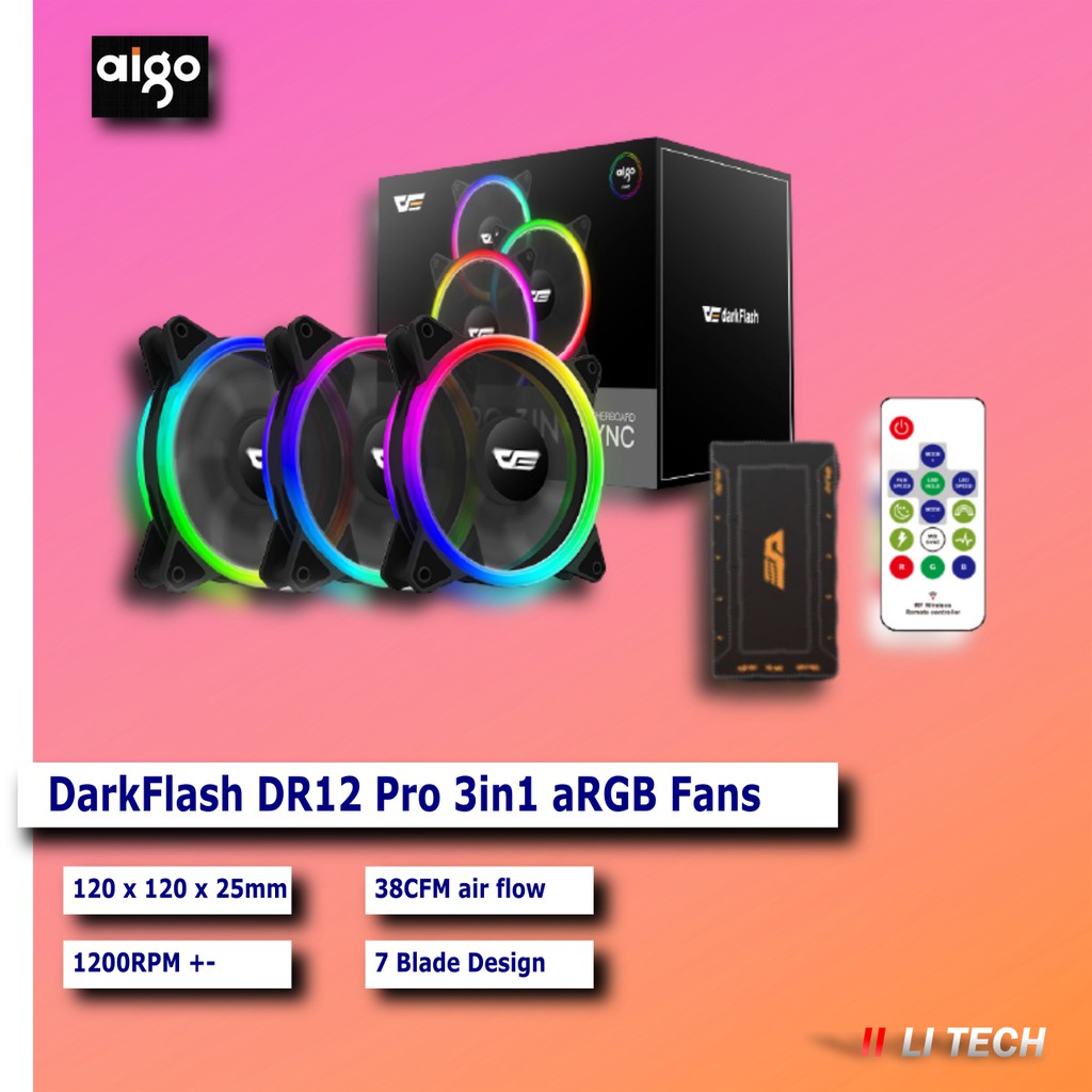 Aigo darkFlash DR12 Pro Double Ring 5V aRGB Sync Hub + Remote 3in1 set ...