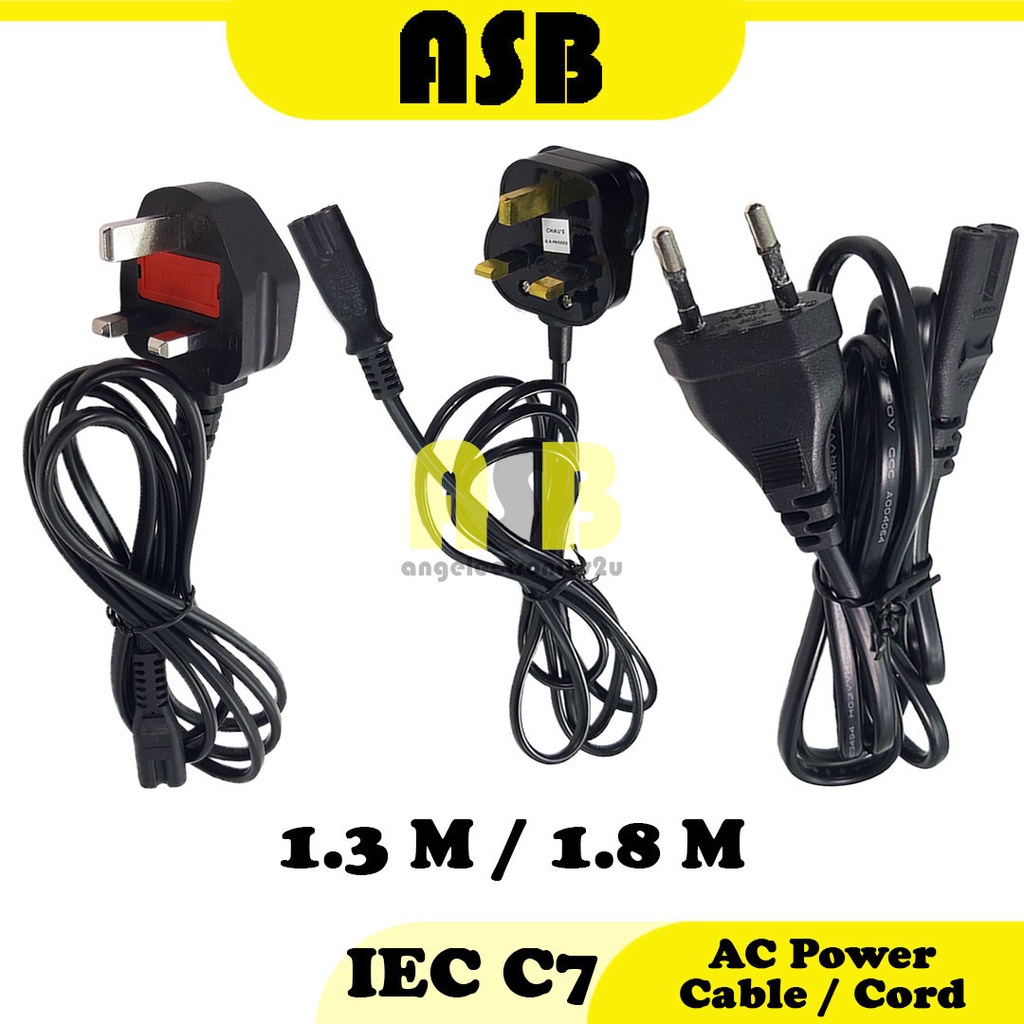 (1pc) EU / UK Type AC Power Cable / Cord ( 1.5 M / 1.8 M ) ( IEC C7 ...