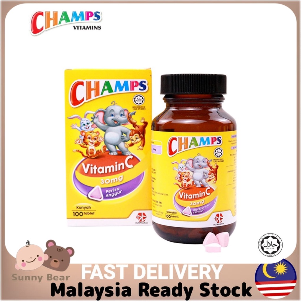 Champs Vitamin C 30mg Blackcurrant (100 tablets) Chewable Kids Well ...