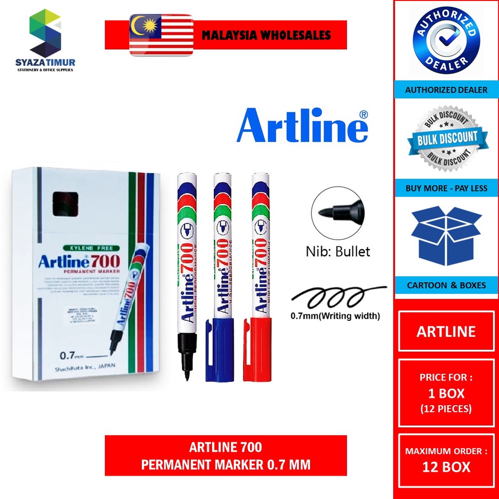 [ST-GR MY] 1 BOX ARTLINE 700 Permanent Marker 0.7MM (12 PCS) | EK-700 ...