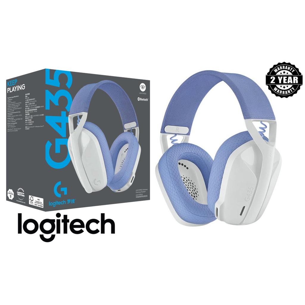 Logitech G435 White Lightspeed Wireless Bluetooth Gaming Headset ...