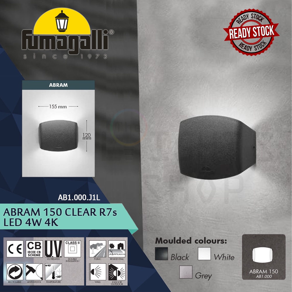 Fumagalli Abram 150 Black/White/Grey Clear R7S LED 4W 4K#Wall Light# ...