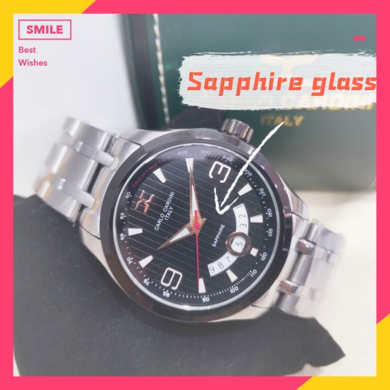 Carlo Cardini Sapphire Glass Stainless Steel Men Watch 4016G-BLK ...