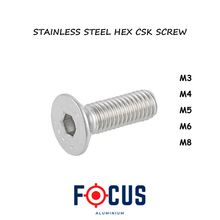 CSK STAINLESS STEEL HEX COUNTERSUNK SCREW CM3 M4 M5 M6 M8 | Shopee Malaysia
