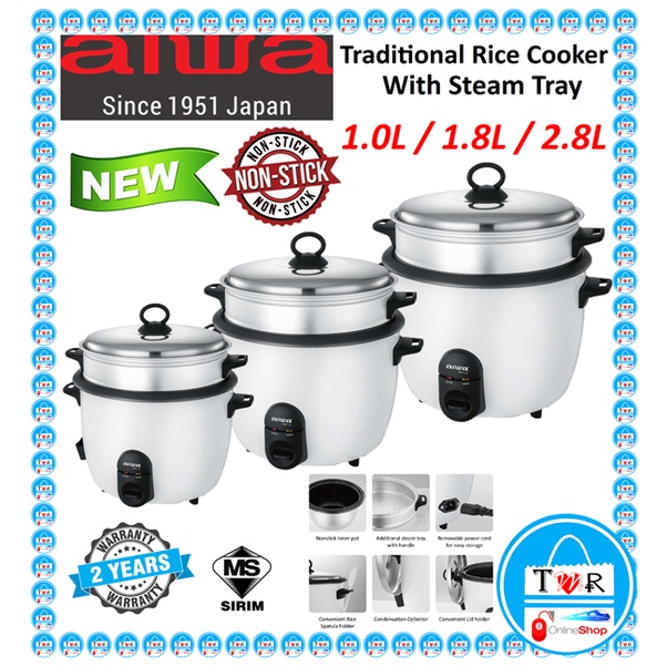 Aiwa 1.0L / 1.8L / 2.8L Traditional Rice Cooker with Steam Tray / Elba ...