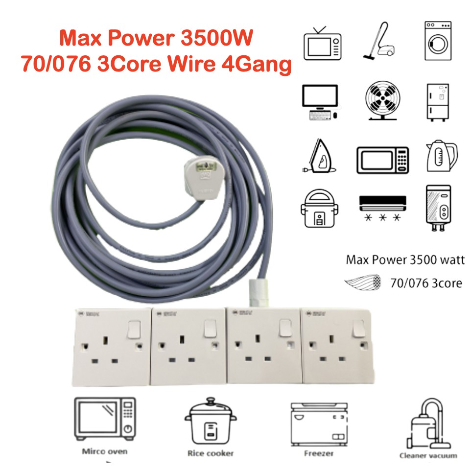 L MALL Heavy Duty Extension Trailing Socket MK646 Plug 70/076 3C Cable ...