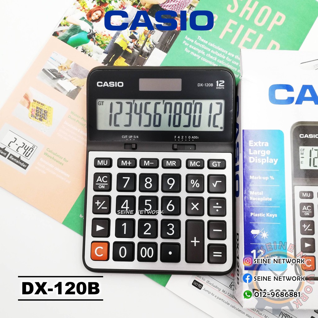 Casio DX-120B Calculator 12 Digits Mathematic Office Stationery 2 way power Large Display Japan ...