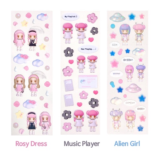[Coral Tree] Rosy Dress Sticker, Music Player Sticker, Alien Girl ...