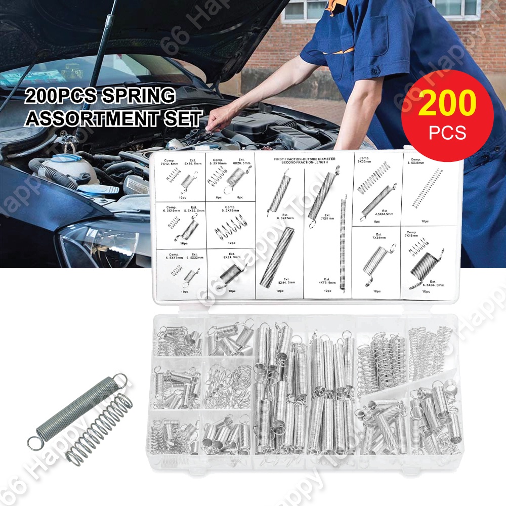 200pcs Spring Assortment Set Compression Extension Spring 20 Sizes ...