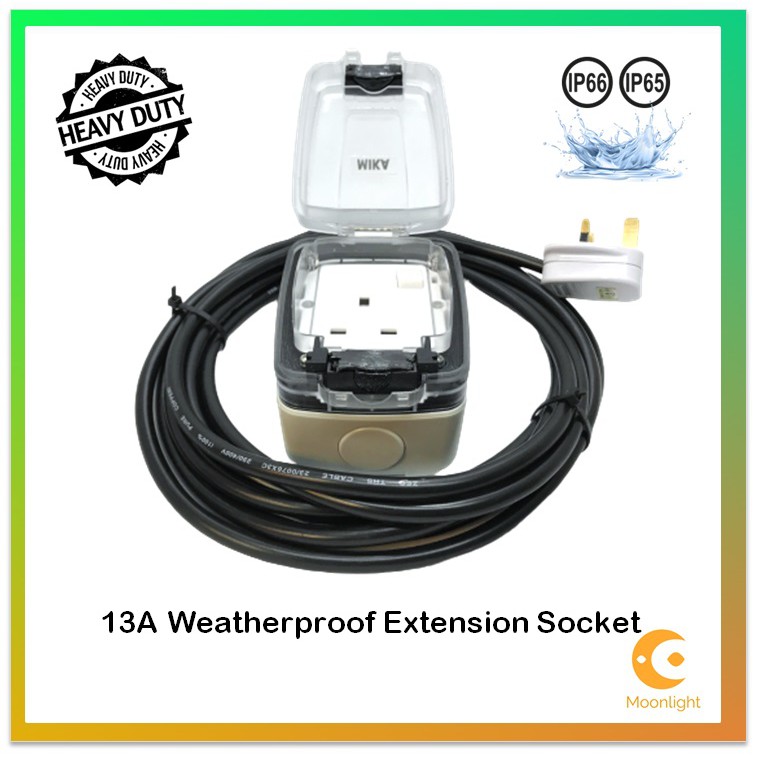 IP66 Heavy Duty Extension Socket Weatherproof Waterproof with Wire 3 ...
