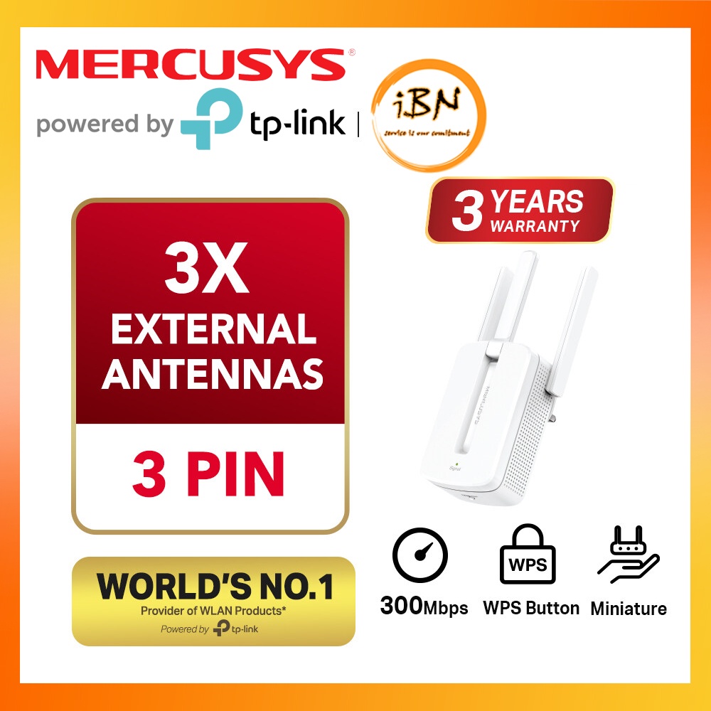 Mercusys 300Mbps 3 Pin Wifi Range Extender & Repeater 3 External ...