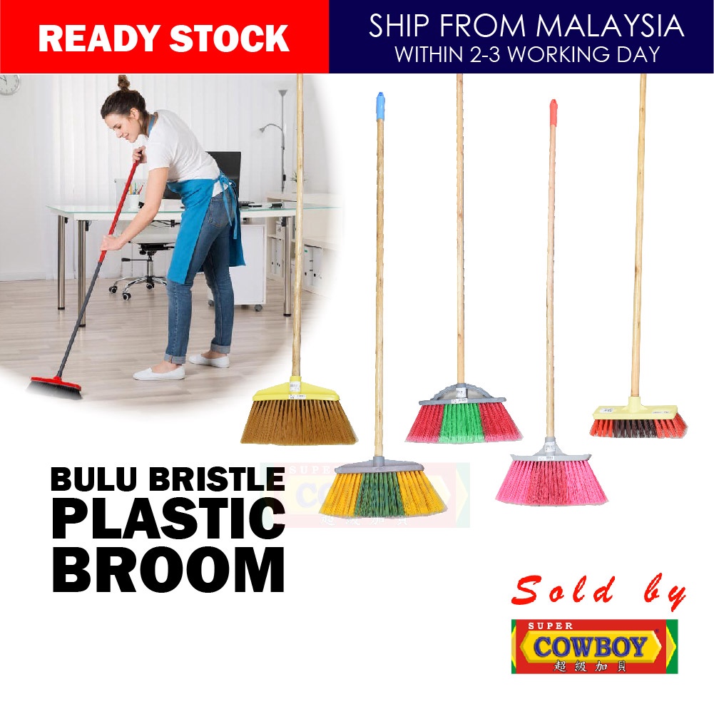 Plastic Broom with Handle / Penyapu Plastik Bulu Bristle / Bulu Keras ...