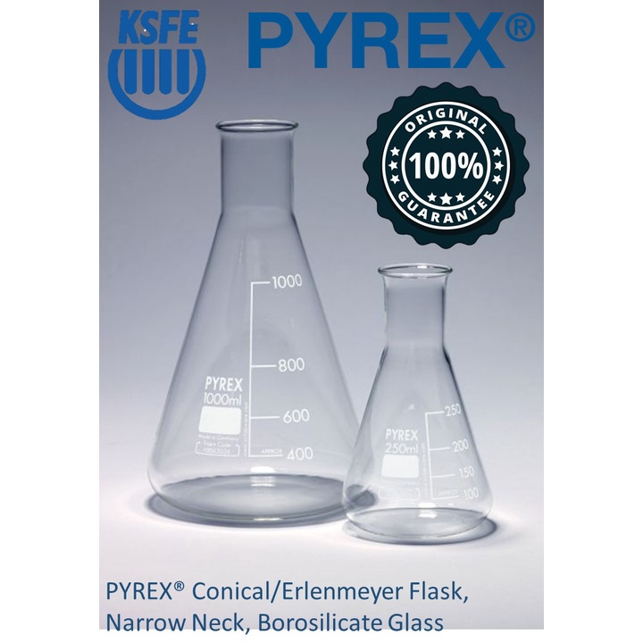 Pyrex Conical Flask, Borosilicate glass, narrow neck, Original from UK ...