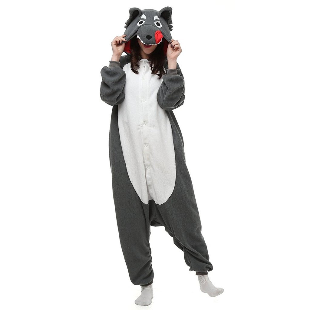 Mascot Timber wolf Onesie Pajamas Unisex Xmas Party Cosplay Costume ...