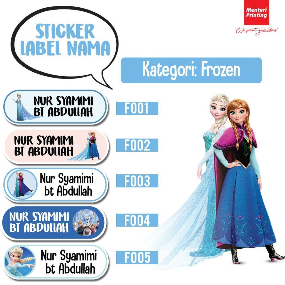 [100PCS] STIKER NAMA FROZEN / FROZEN NAME STICKER LABEL BARANG SEKOLAH ...