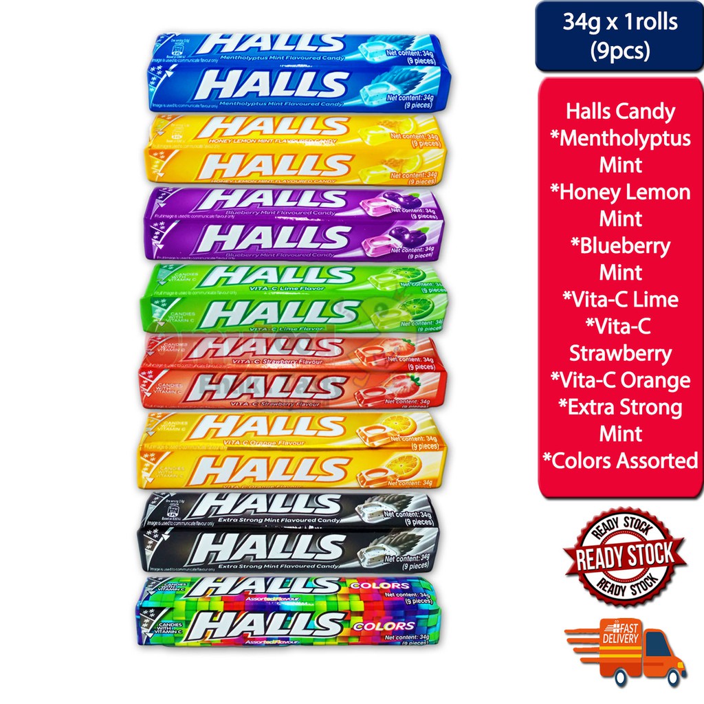 34g x 1stick Halls Candy [Mentholyptus/Honey Lemon/Blueberry/Vita-C ...