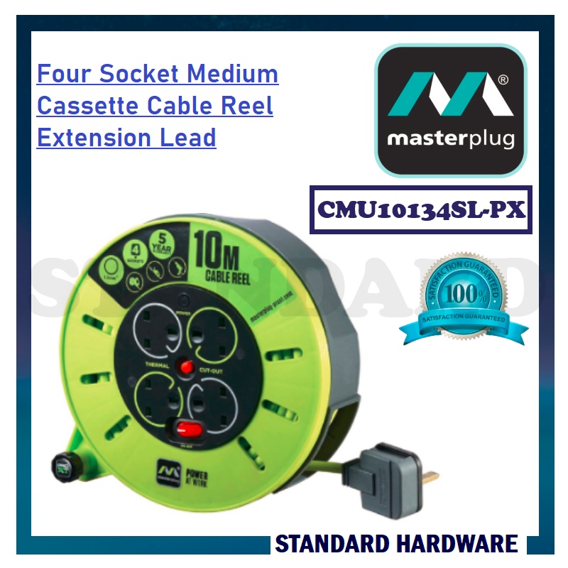 Masterplug Pro-XT CMU10134SL-PX Four Socket Medium Cassette Cable Reel ...