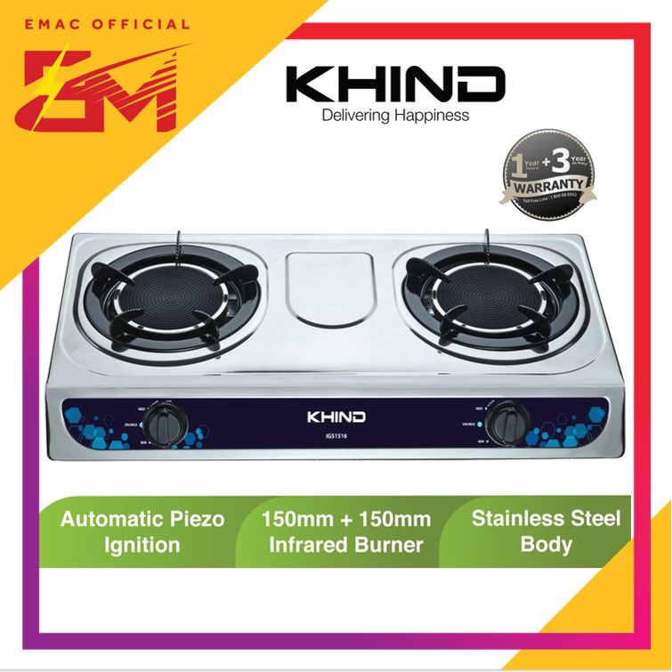 Khind Infrared Gas Cooker 2 Burner Gas Stove Table Top ( Stainless ...