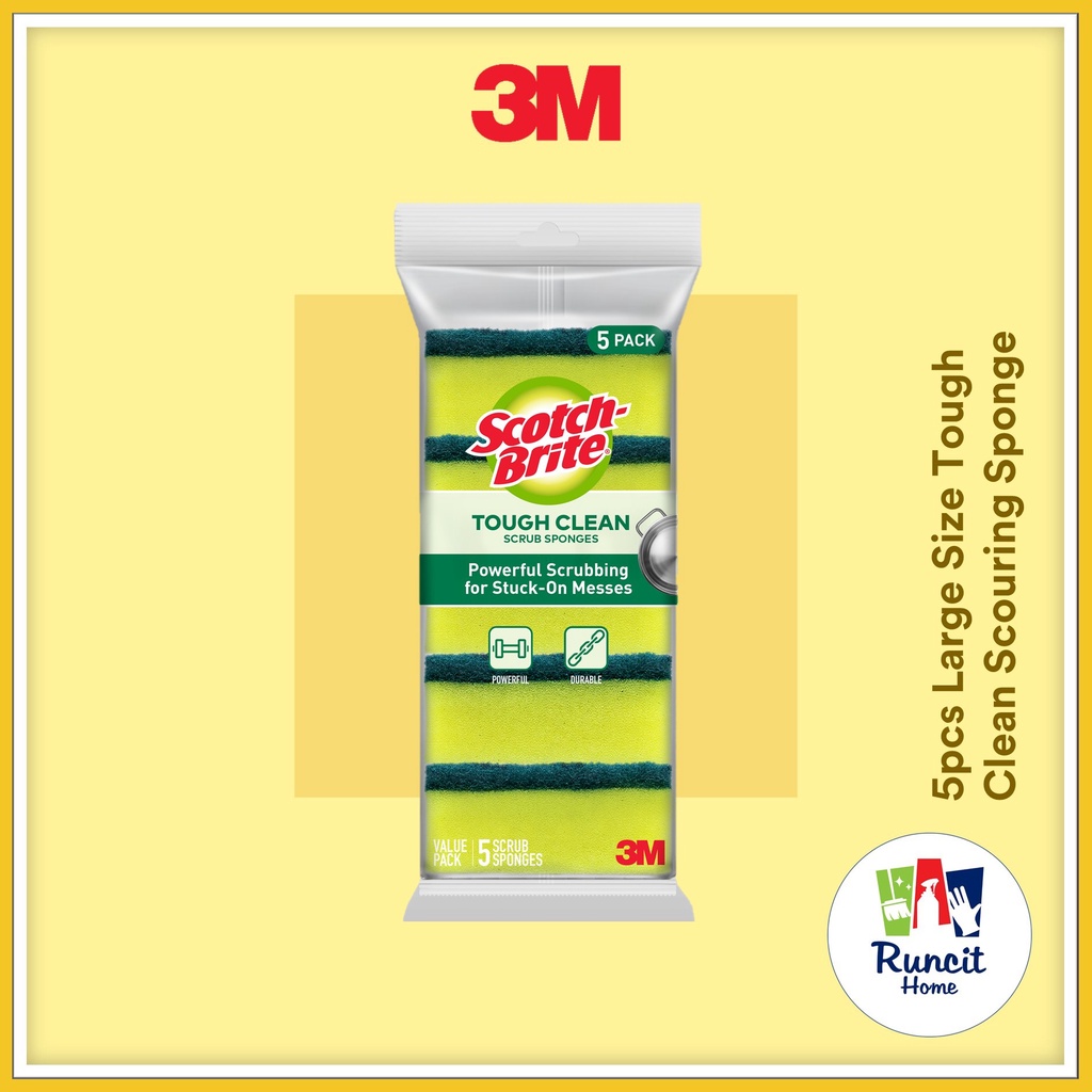 3M Scotch-Brite Tough Clean Scouring Sponge / Span Pembersihan (5 Pcs ...