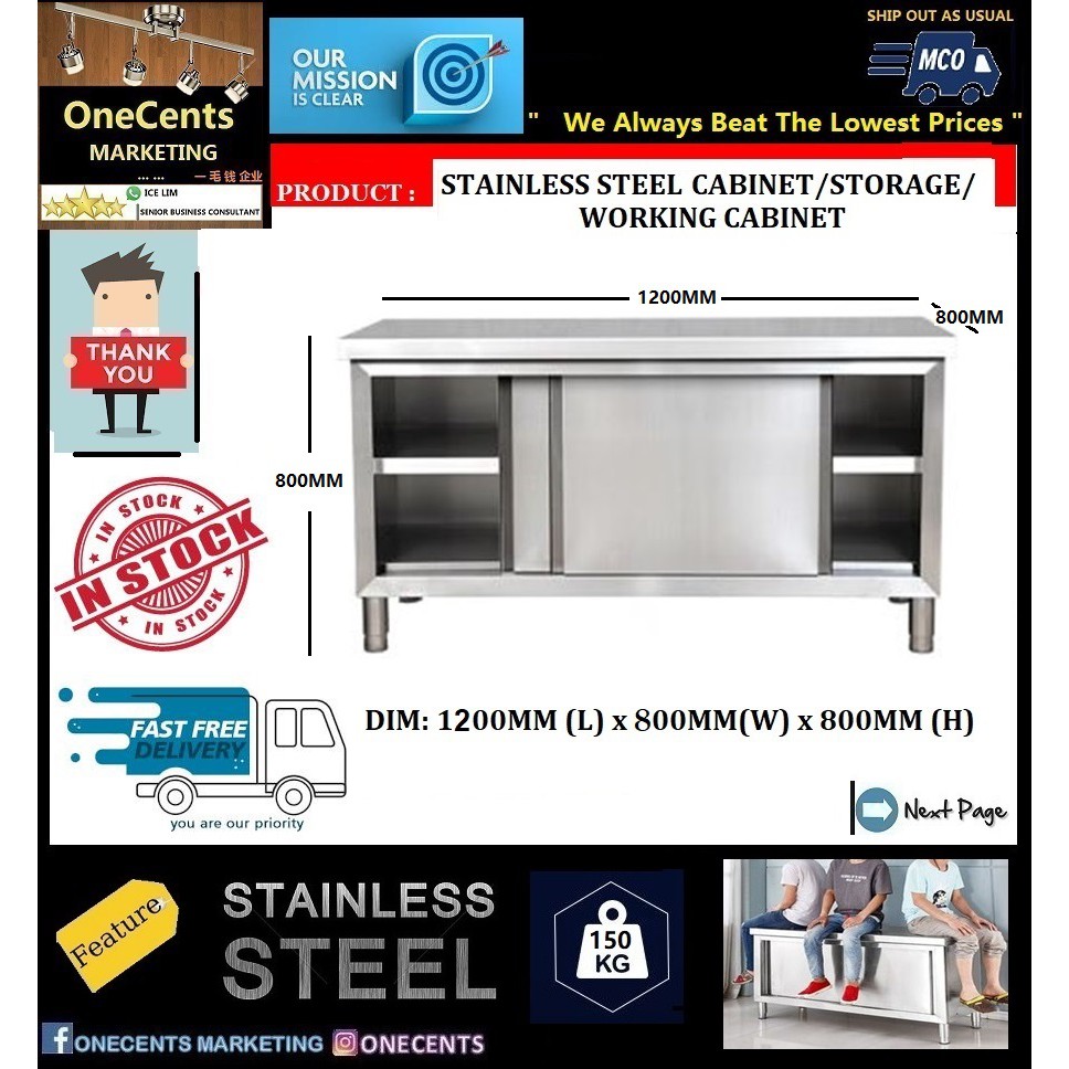 120cm stainless steel cabinet/ food preparation/ work table/ counter ...