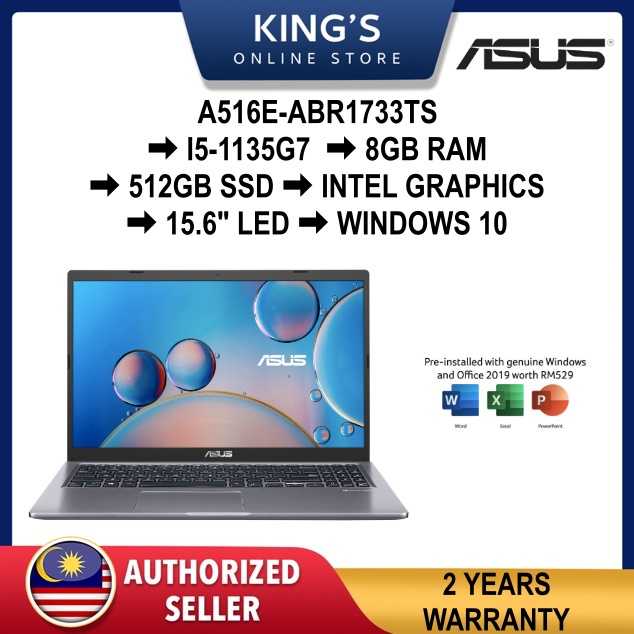 ASUS VIVOBOOK A516E-ABR1733TS LAPTOP (i5-1135G7/8GB RAM/512GB SSD/Intel ...